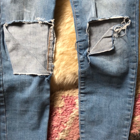 Topshop | Jeans | Topshop Blue Moto Bleach Leigh Skinny Jeans Ripped ...